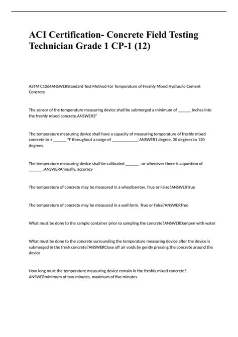 Aci Certification Concrete Field Testing Technician Grade 1 Cp 1 12