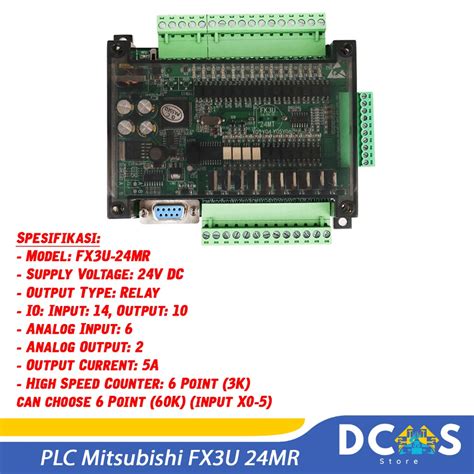 jual plc mitsubishi fx3u 24mr 14di 10do 6ad 2da rs232 rs485 modbus rtu