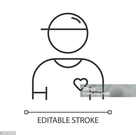 자원 봉사자 선형 아이콘 자선 단체 회원 사회 프로젝트 추종자 인도주의 프로그램 도우미 가는 선 그림입니다 등고선 기호입니다 벡터 절연 윤곽선 도면 편집 가능한 스트로크