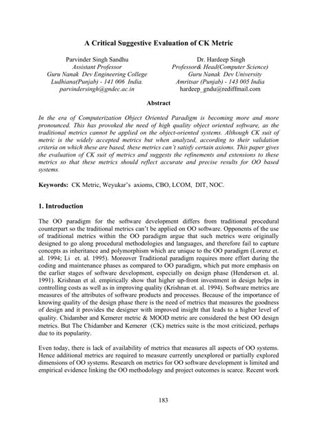PDF A Critical Suggestive Evaluation Of CK Metric
