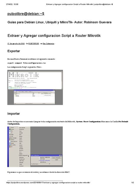 Cómo Exportar E Importar La Configuración De Un Script Al Router Mikrotik Pdf Ingeniería