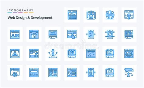 25 Web Design And Development Blue Icon Pack Stock Vector