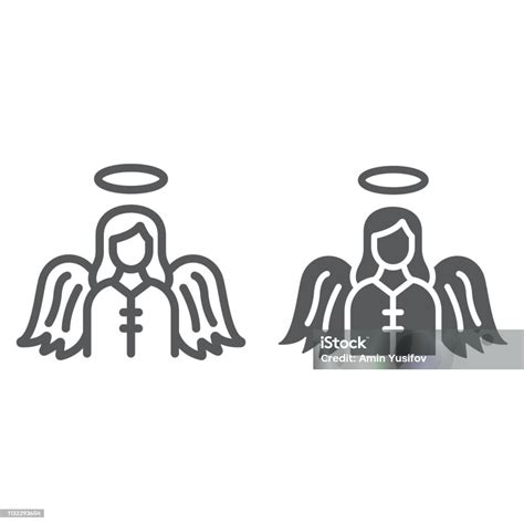 천사 라인과 문양 아이콘 종교와 천국 문자 기호 벡터 그래픽 흰색 바탕에 선형 패턴 후광 상징에 대한 스톡 벡터 아트 및