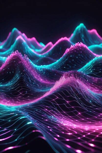 Abstract Digital Waves In Neon Light Visualization Premium Ai Generated Image