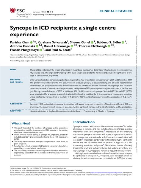 Pdf Syncope In Icd Recipients A Single Centre Experience