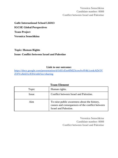 Igcse Gp Team Project Veronica Pdf Israel World Politics