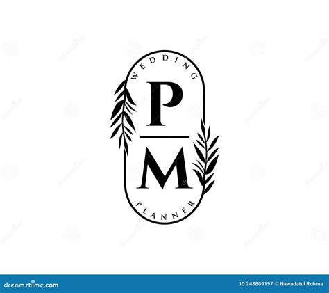 Pm Initials Letter Wedding Monogram Logos Collection Hand Drawn Modern