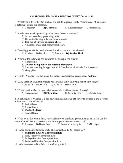 Dairy Cattle Evaluation And Management Cde Resources Doc Template