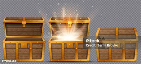 뚜껑이 열리고 닫히는 나무 상자 세트 빛나는 황금 동전으로 가득합니다 벡터 그림입니다 보석함에 대한 스톡 벡터 아트 및 기타 이미지 보석함 열다 열기 Istock
