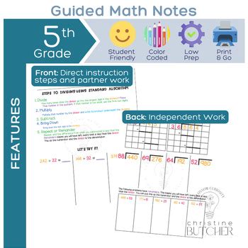Dividing Multi Digit Whole Numbers Guided Math Notes TPT