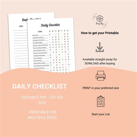 Editable Daily Checklist Weekly Checklist Daily Task Weekly To Do List To Do List Daily
