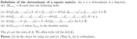 Solved Definition Of The Determinant Of A Square Matrix An