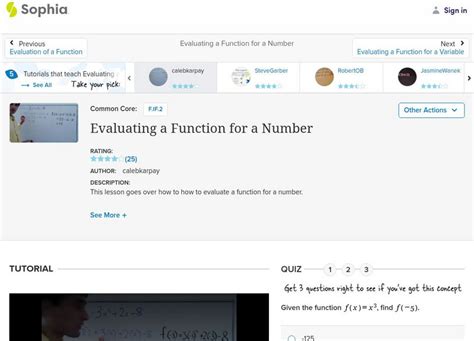 Sophia Evaluating A Function For A Number Lesson 7 Instructional Video For 9th 10th Grade