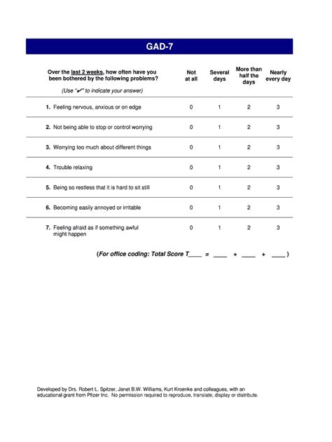 Gad 7 Anxiety Assessment Form Blank Fillable Template Fill Out