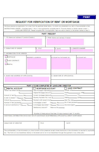 Free 10 Verification Of Mortgage Forms Download How To Create Guide