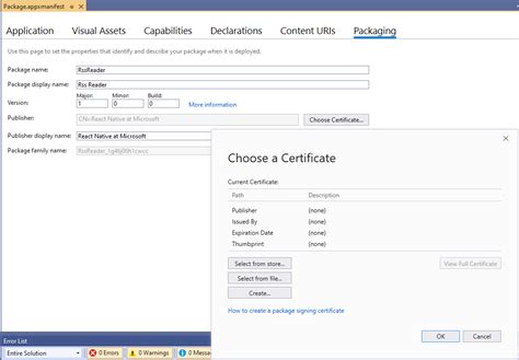 Certificate Not Found Error When Executing The Rss Reader Sample Issue Microsoft React