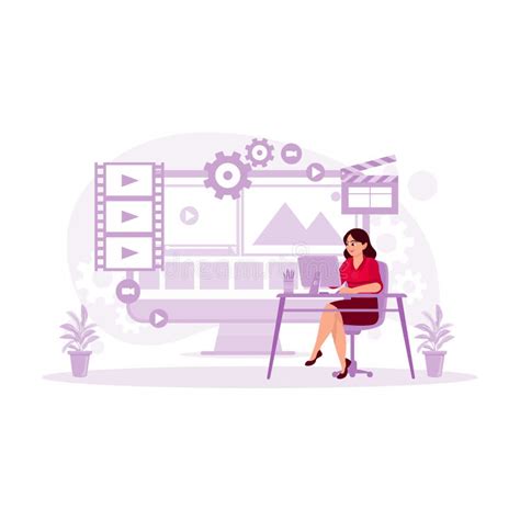 Beautiful And Creative Female Video Editor Works With Footage On Her
