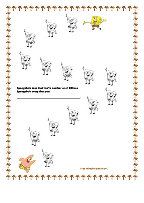 Spongebob Fourteen Step Behavior Chart Printable Pdf Download