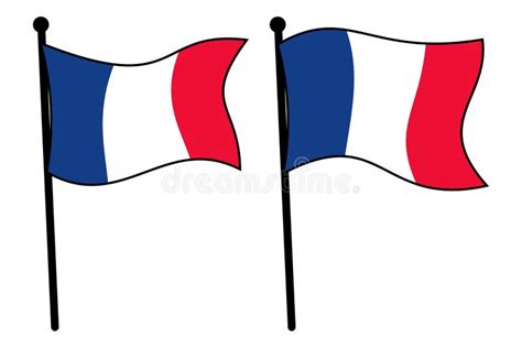 Flat France Flag Waving On Pole Vector Icon Isolated On White Scalable Eps Stock Vector