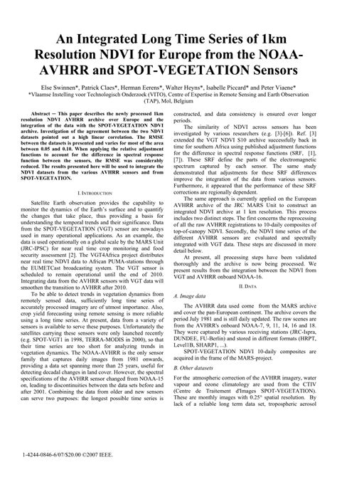 Pdf An Integrated Long Time Series Of 1km Resolution Ndvi For Europe From The Noaa Avhrr And