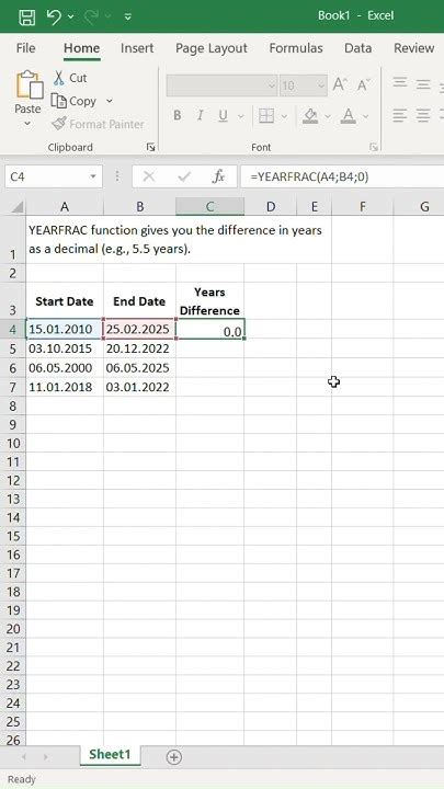 yearfrac function in excel youtube