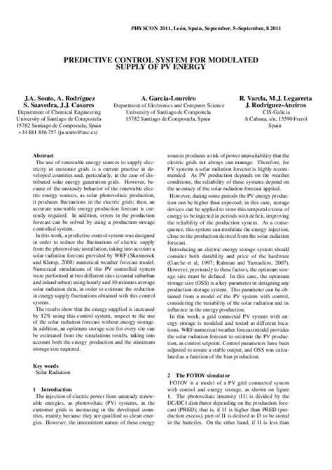 Pdf Predictive Control System For Modulated Supply Of Pv Energy