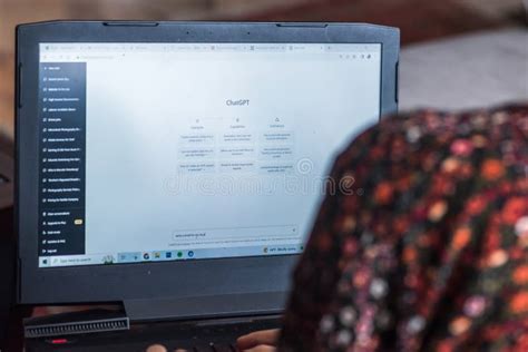Illustrative Editorial Of A Woman On Laptop Using Chatgpt An Artificial Intelligence Chatbot