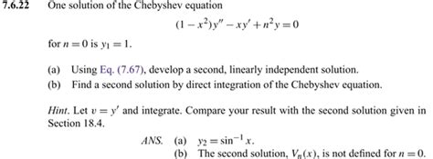 Solved One Solution Of The Chebyshev Equation Chegg