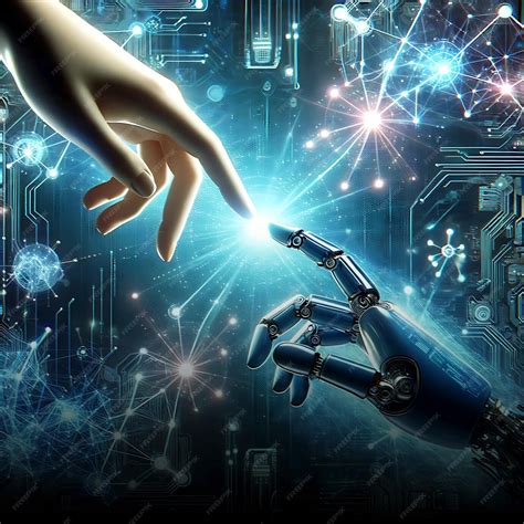 Premium Photo Human Finger Touches Robotic Finger Hands Of Robot And