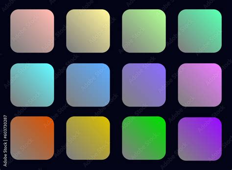 Colorful Gray Color Shade Linear Gradient Palette Swatches Web Kit Rounded Squares Template Set