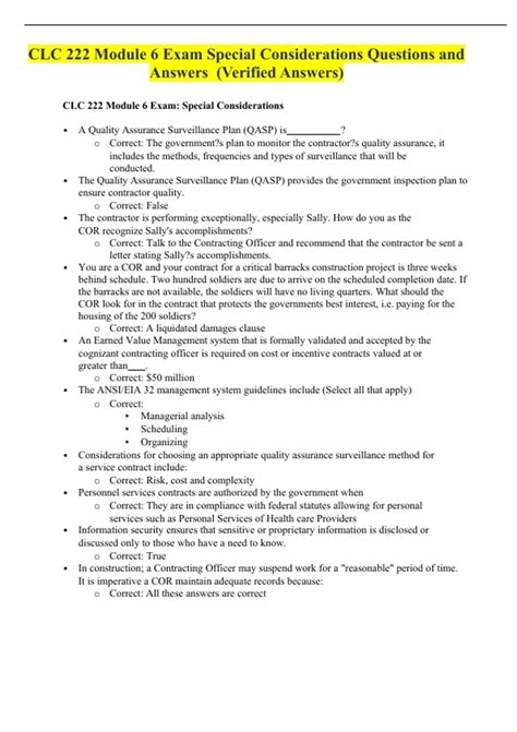 CLC 222 Module 6 Exam Special Considerations Questions And Answers Verified Answers CLC 222