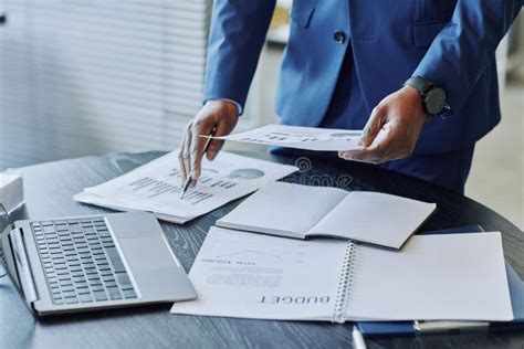Businessman Analyzing Documents Closeup Stock Image Image Of
