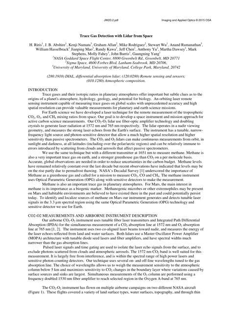 Pdf Trace Gas Detection With Lidar From Space