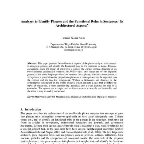 Analyzer To Identify Phrases And The Functional Roles In Sentences Its Architectural Aspects