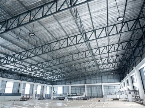 Wide Angle Scene Of Warehouse Construction Buildings Roof Structure