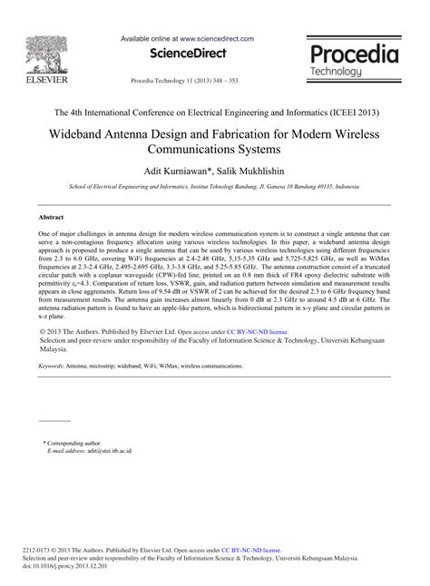 PDF Wideband Antenna Design And Fabrication For Modern Wireless Communications Systems