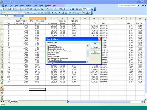 Excel Regression Analysis Demo Youtube