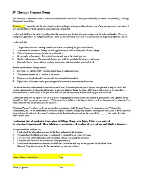 Iv Therapy Consent Form Pdf Intravenous Therapy Injection Medicine