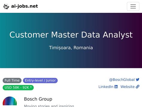[hiring] Customer Master Data Analyst In Timișoara Romania R Ai Ml Jobs