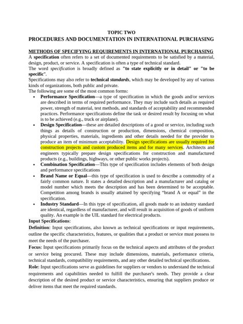 International Purchasing Specifications Guide Pdf Specification
