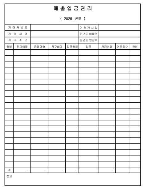 매출 입금 관리표 엑셀 Excel 자동 서식양식의 무료 다운로드와 작성 가이드