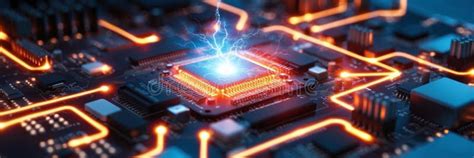 Futuristic Motherboard Glowing With Energy And Interconnected Circuits Stock Illustration