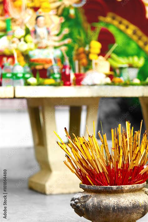 Buddhism Thailand Religion Close Up Of Burning Incense Aroma Sticks