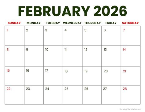 Editable Calendar February 2026 Free Printable Calendar