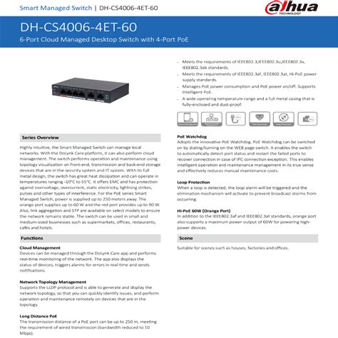 Dahua Poe Switch 4 Port 8 Port 16 Port 24 Port Poe Switch 10 100 1000mbps Fast Ethernet Switch