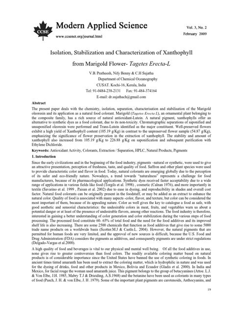 Xanthophyll Extraction From Marigold Flowers Pdf Carotenoid