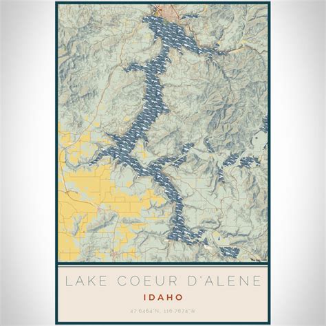 Lake Coeur Dalene Idaho Map Print In Woodblock — Jace Maps