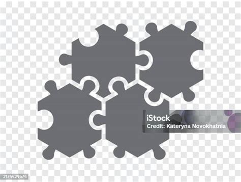 회색의 간단한 아이콘 육각형 퍼즐 투명한 배경 또는 웹 사이트 디자인 앱 Ui에 네 가지 요소의 간단한 아이콘 불완전한 퍼즐 주당순이익10 개념에 대한 스톡 벡터 아트 및