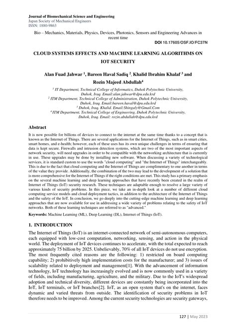 Pdf Cloud Systems Effects And Machine Learning Algorithms On Iot Security