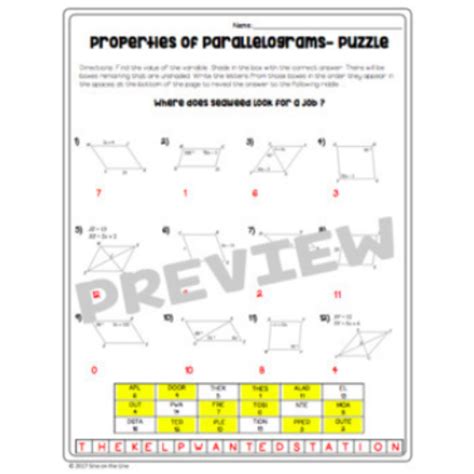 Properties Of Parallelograms Riddle And Maze Activity Classful